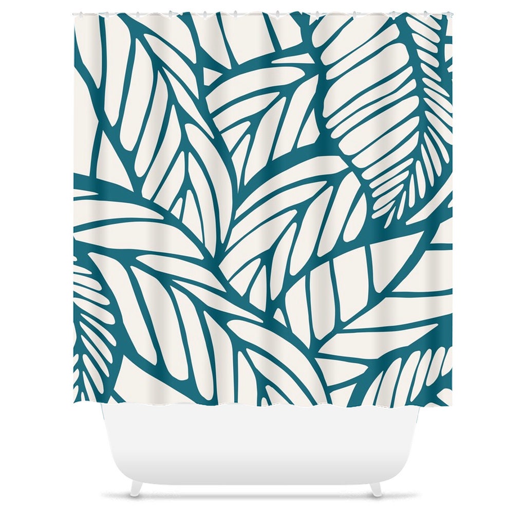 Mid Century Modern Botanical Shower Curtain Abstract With Foliage And